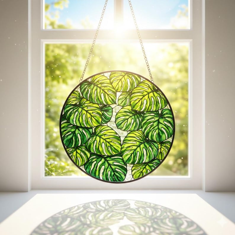 Monstera Stained Glass Suncatcher, Boho Window Hanging, Monstera Plant ...