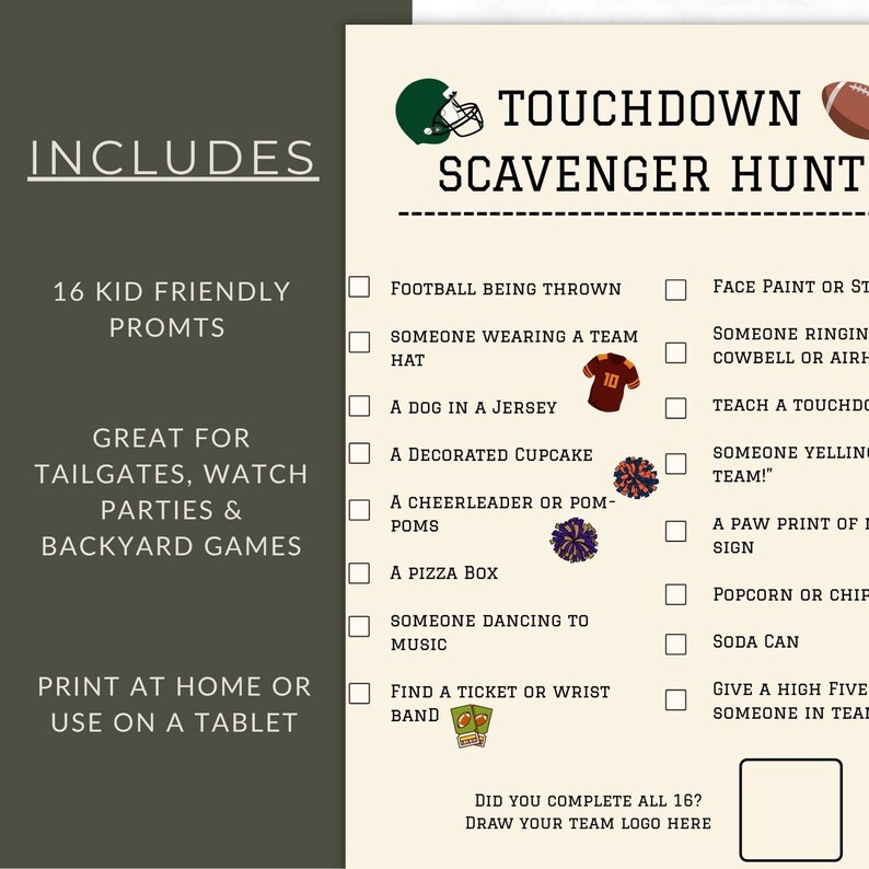 Football Scavenger Hunt for Kids: Game Day Party Activity (printable ...
