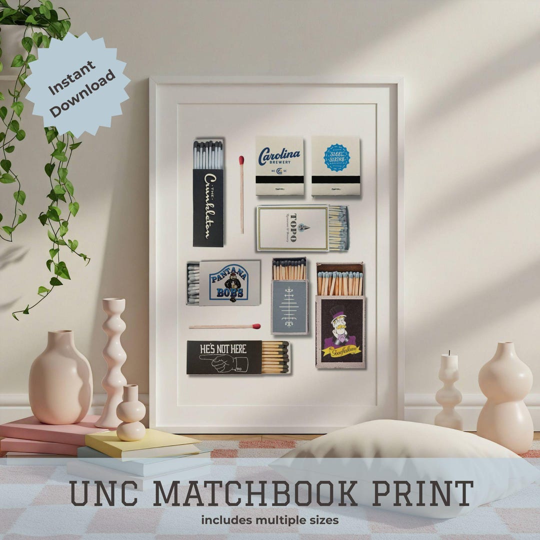 UNC Chapel Hill Bar Art Print: Vintage Matchbook Design (digital ...