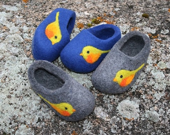 Felted Wool Slippers in Gray With Birds Decor. Toddler Shoe | Etsy