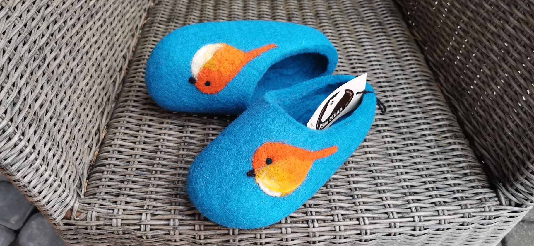 Felted Wool Slippers. Turquoise - Blue With Birds Decor. 100% Wool ...