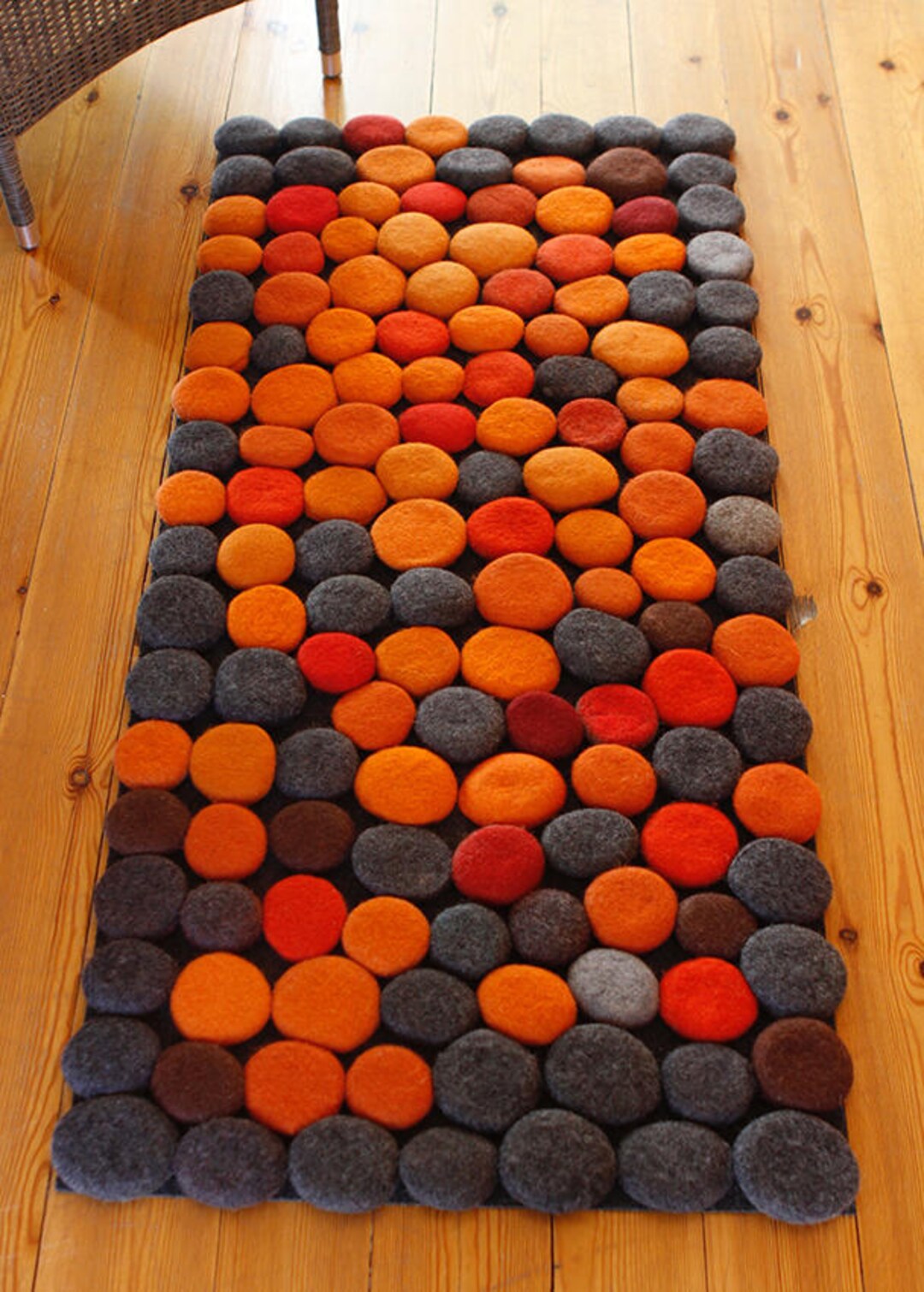 Hand Made Rug. Wool Felt Pebbles. Orange, Red, Gray, Dark Gray. Size 50 ...