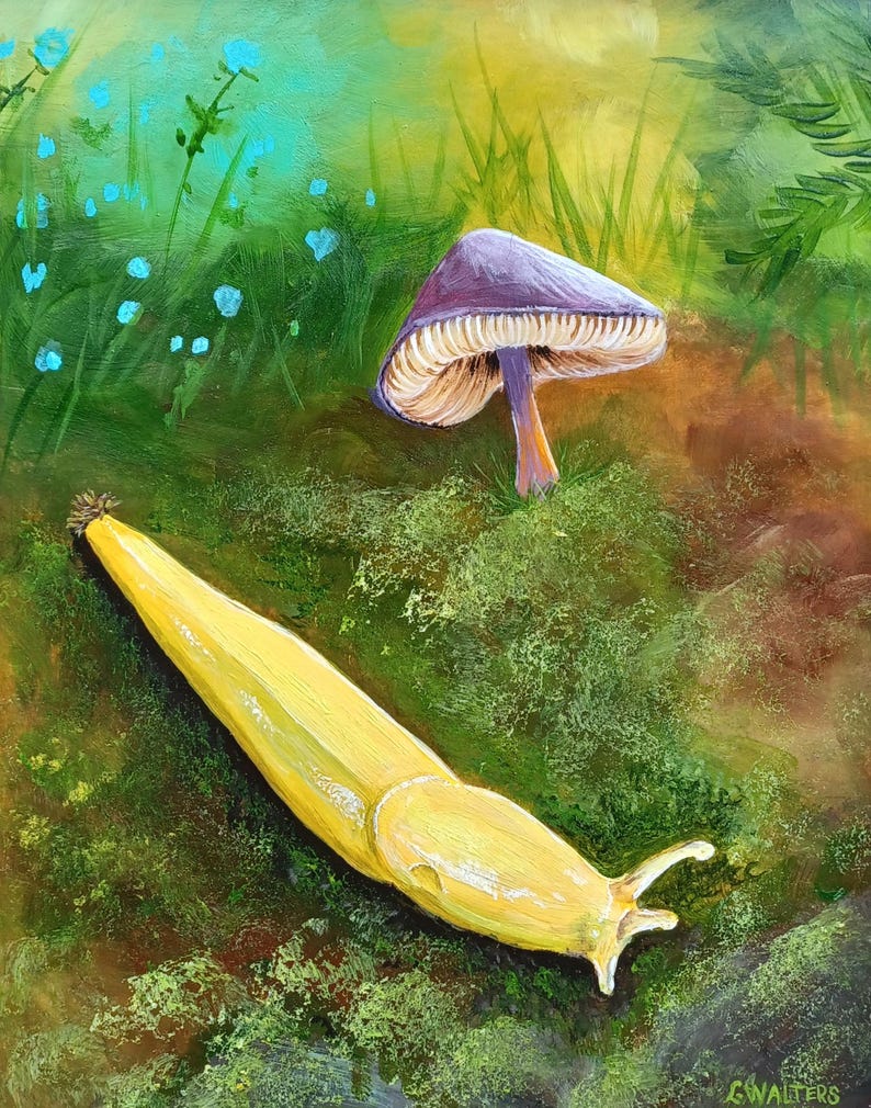 Original Acrylic Painting of a Peaceful Banana Slug - Etsy