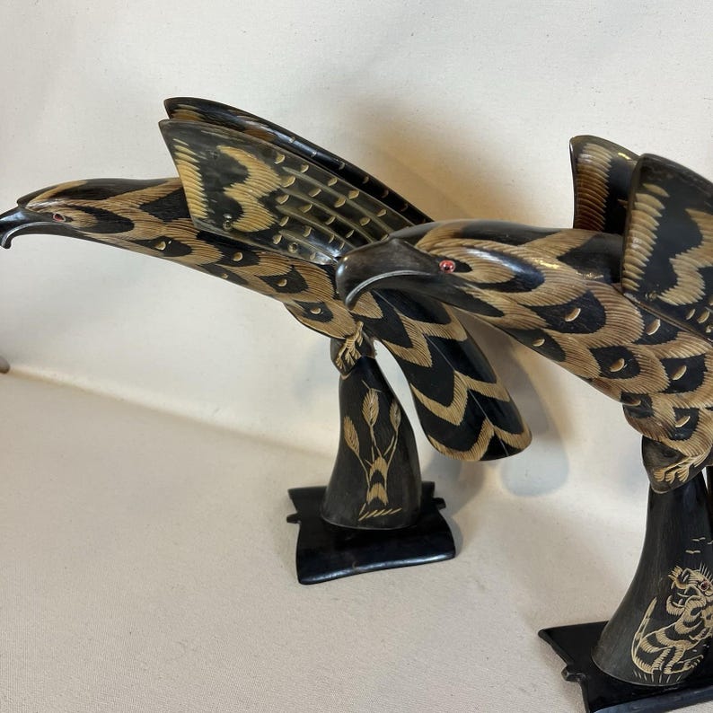 Hand Carved Horn Eagle Figurines Set Horn Base Nature Majestic Detailed ...