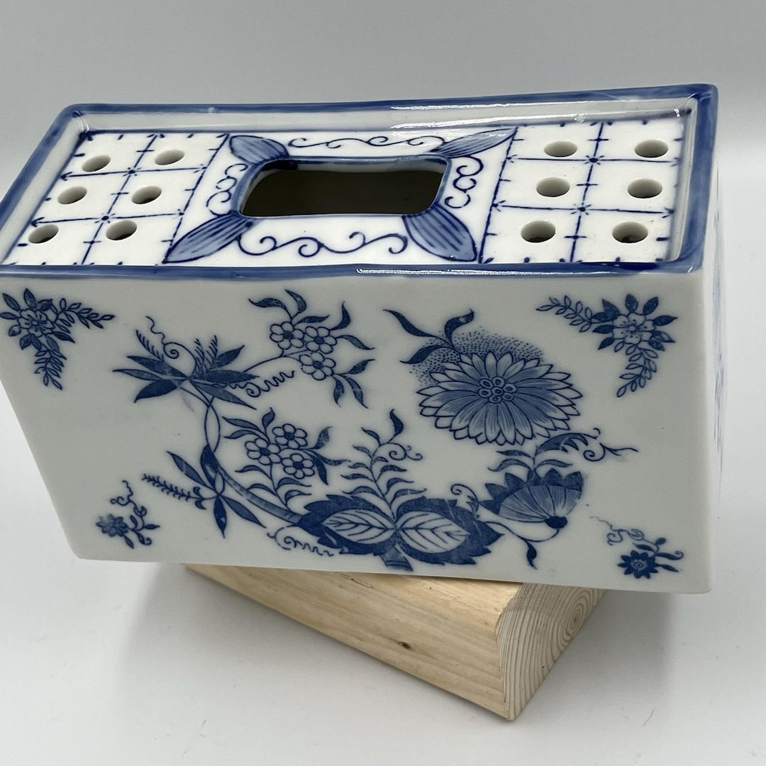 Andrea by Sadek Porcelain Flower Brick/flower Frog Blue and White ...