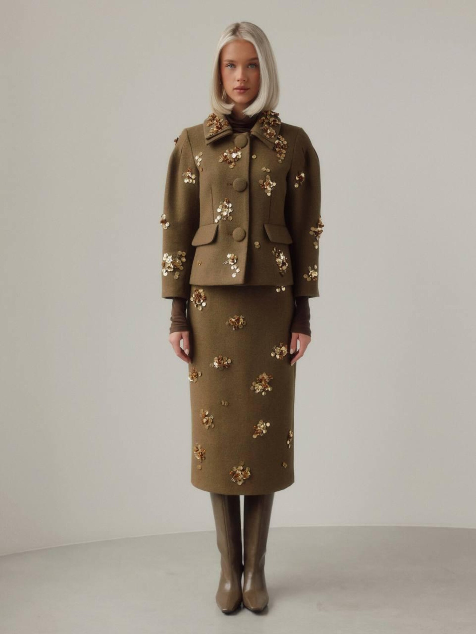 Vintage Inspired Wool Skirt Suit: Brown Midi Skirt & Jacket With ...