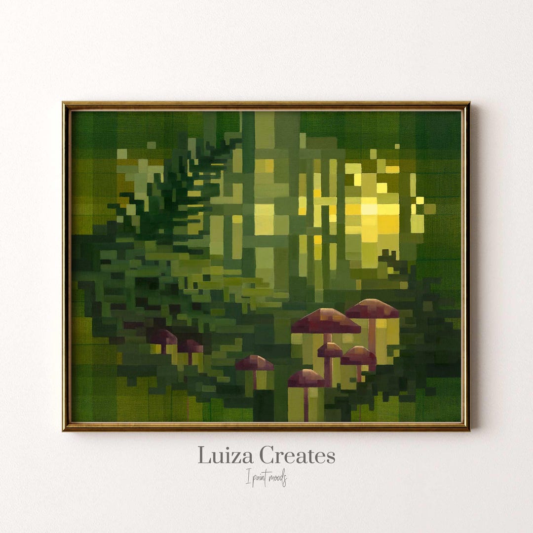 Pixelated Forest Wall Art: Archival Print of Geometric Abstract ...