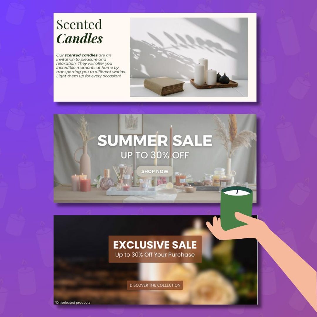 Candle Website Banner Bundle – 3 Canva Templates for Desktop & Mobile ...