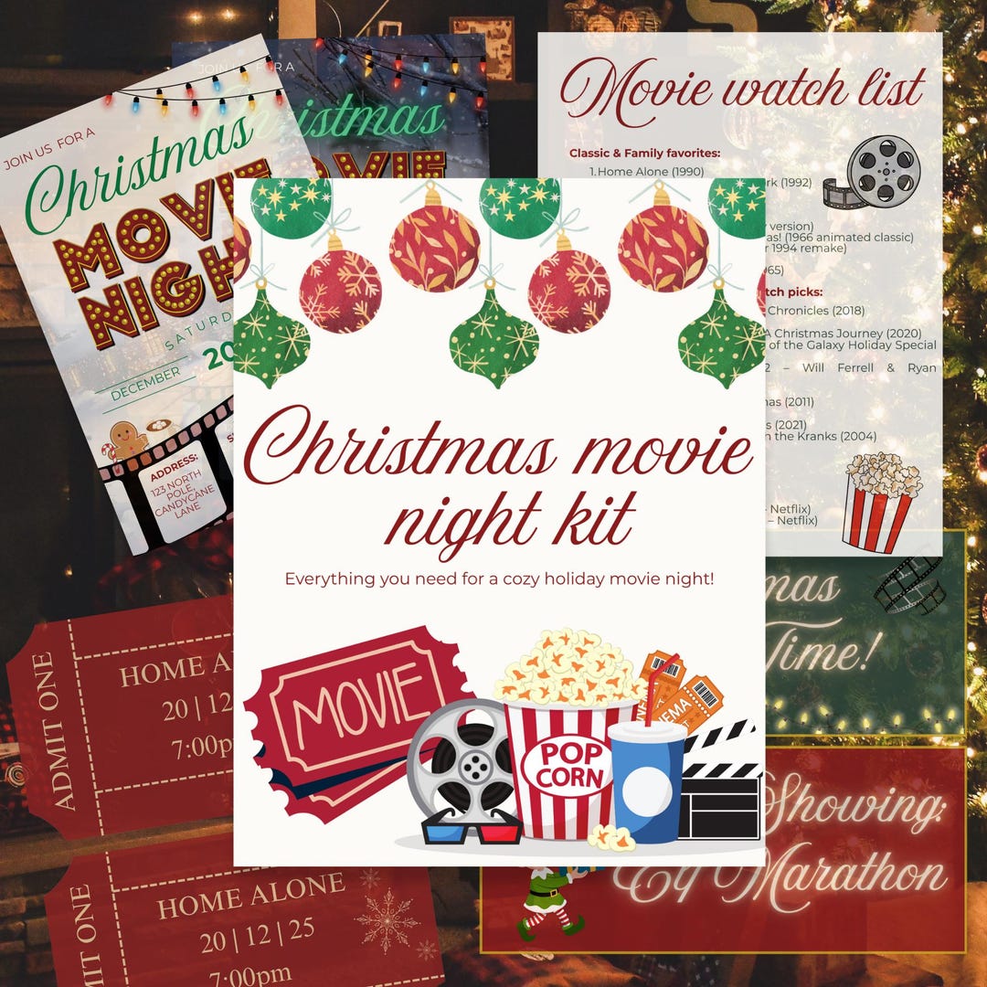 Christmas Movie Night Printable Kit | Holiday Party Games, Movie ...