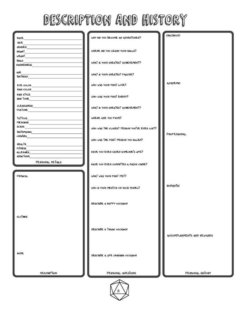 Digital- RPG Player Log| DND Campaign Worksheet| Weekly Roleplaying ...