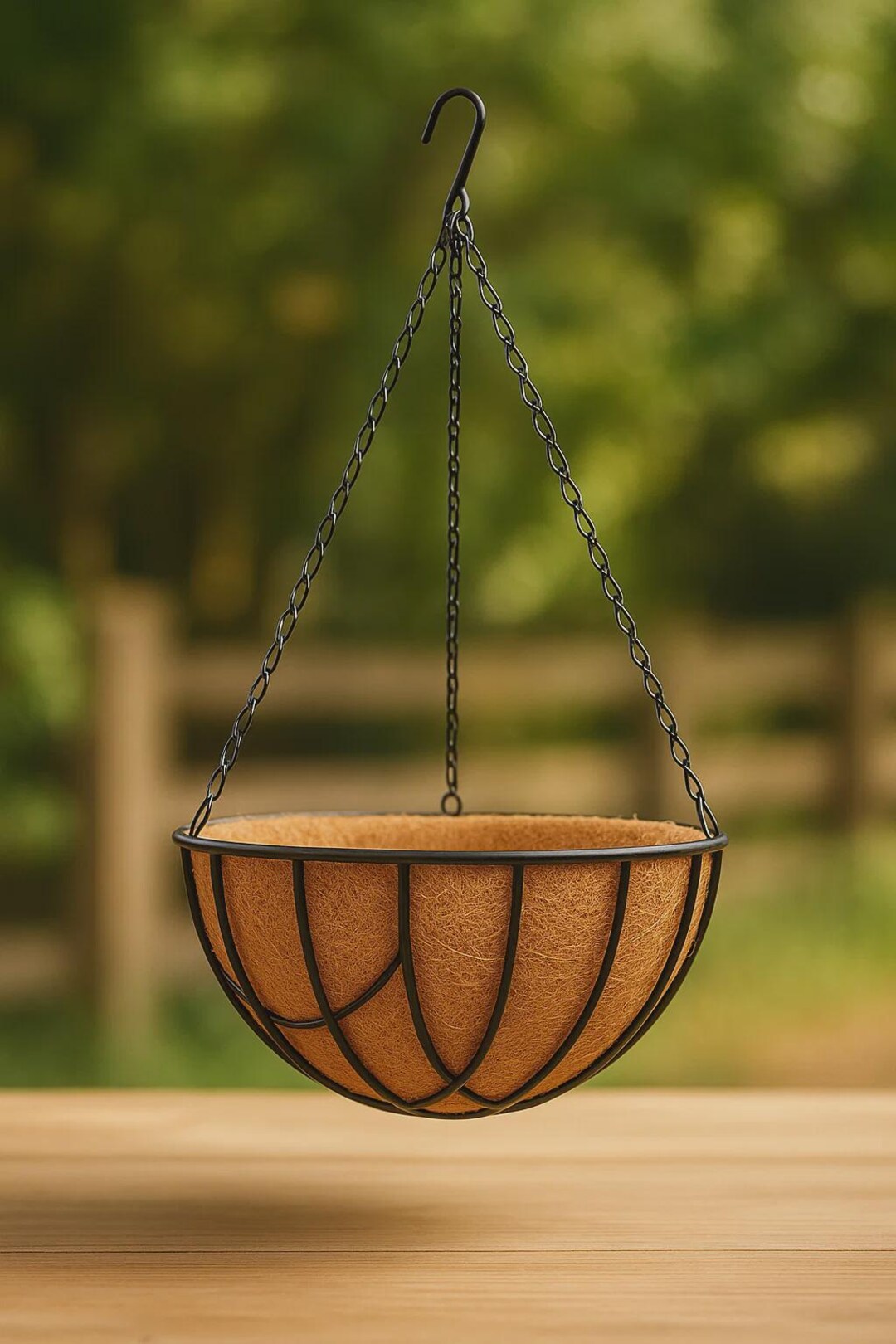 Coconut Fiber Hanging Flower Basket Metal Frame Rustic Outdoor Planter ...