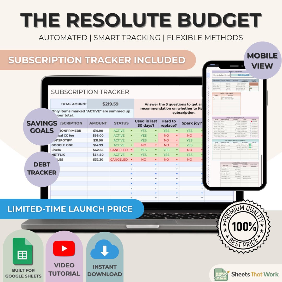 Finance Subscription Tracker Auto Budget Template Google Sheets Income ...