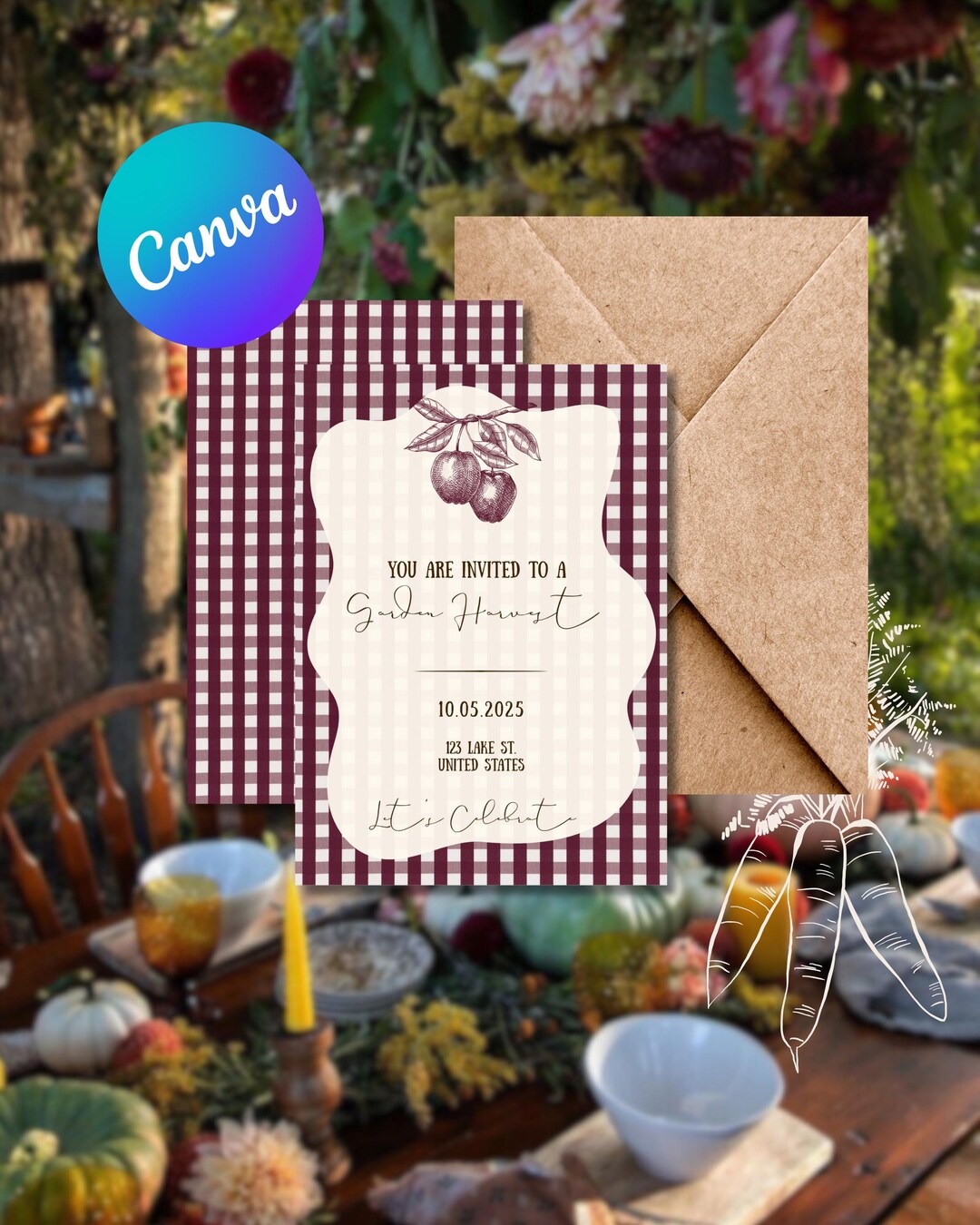 Printable Garden Harvester Party Bundle | Editable Canva Templates ...