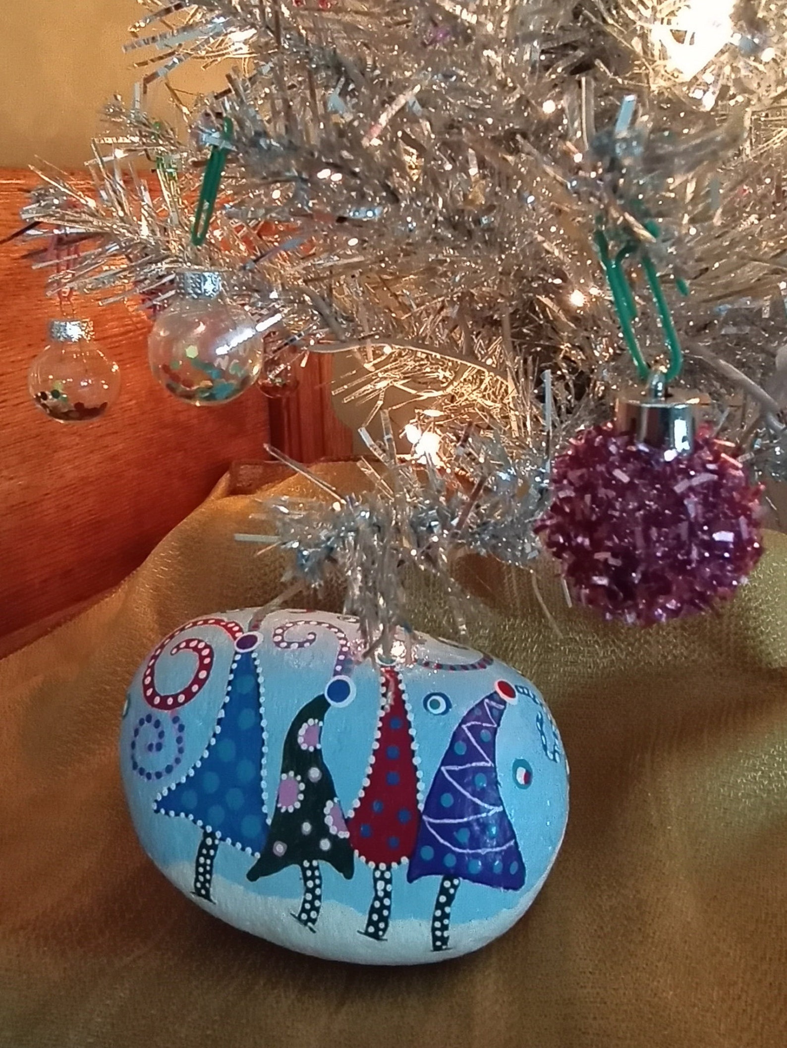 Whimsical Rock Painting, Christmas Tree Rock, Christmas Paint Rocks ...