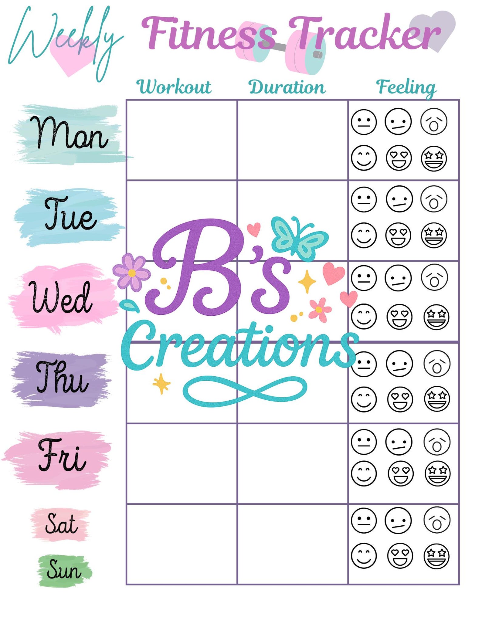 Fitness Tracker Printable | Workout Log | Weekly Exercise Planner PDF ...