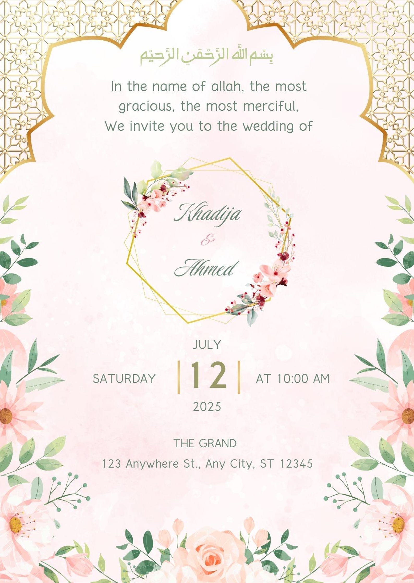 Customisable Islamic Wedding Invitation Template | Personalised Wedding ...