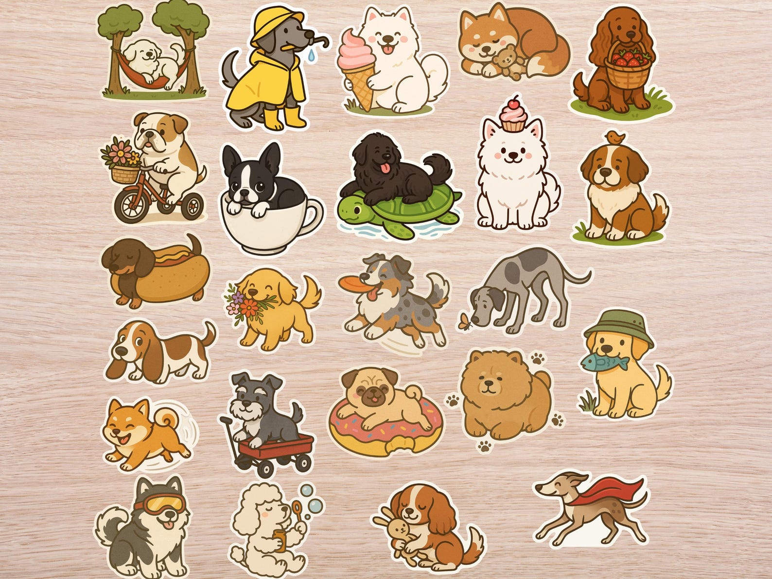 40 PC Puppy Party Sticker Pack – Cute Dog Breed Stickers, Kawaii Pet ...