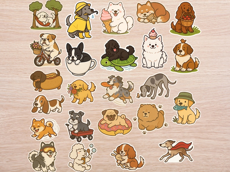 40 PC Puppy Party Sticker Pack – Cute Dog Breed Stickers, Kawaii Pet ...