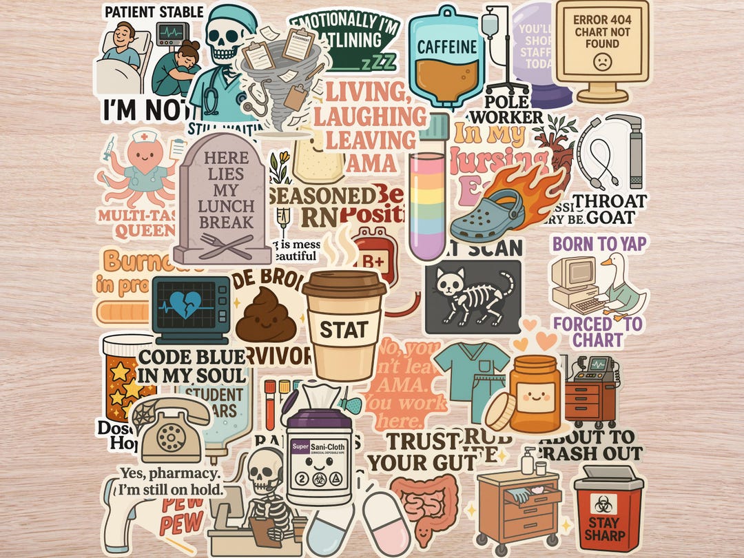 40 PC Funny Healthcare Sticker Pack – Nurse, Medical Humor, Waterproof ...