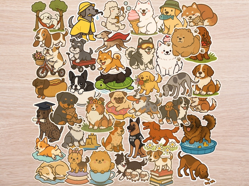 40 PC Puppy Party Sticker Pack – Cute Dog Breed Stickers, Kawaii Pet ...
