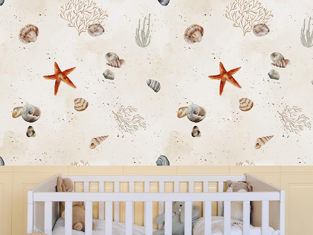 Coastal Seashell Peel and Stick Wallpaper, Ocean Starfish Nursery Wall ...
