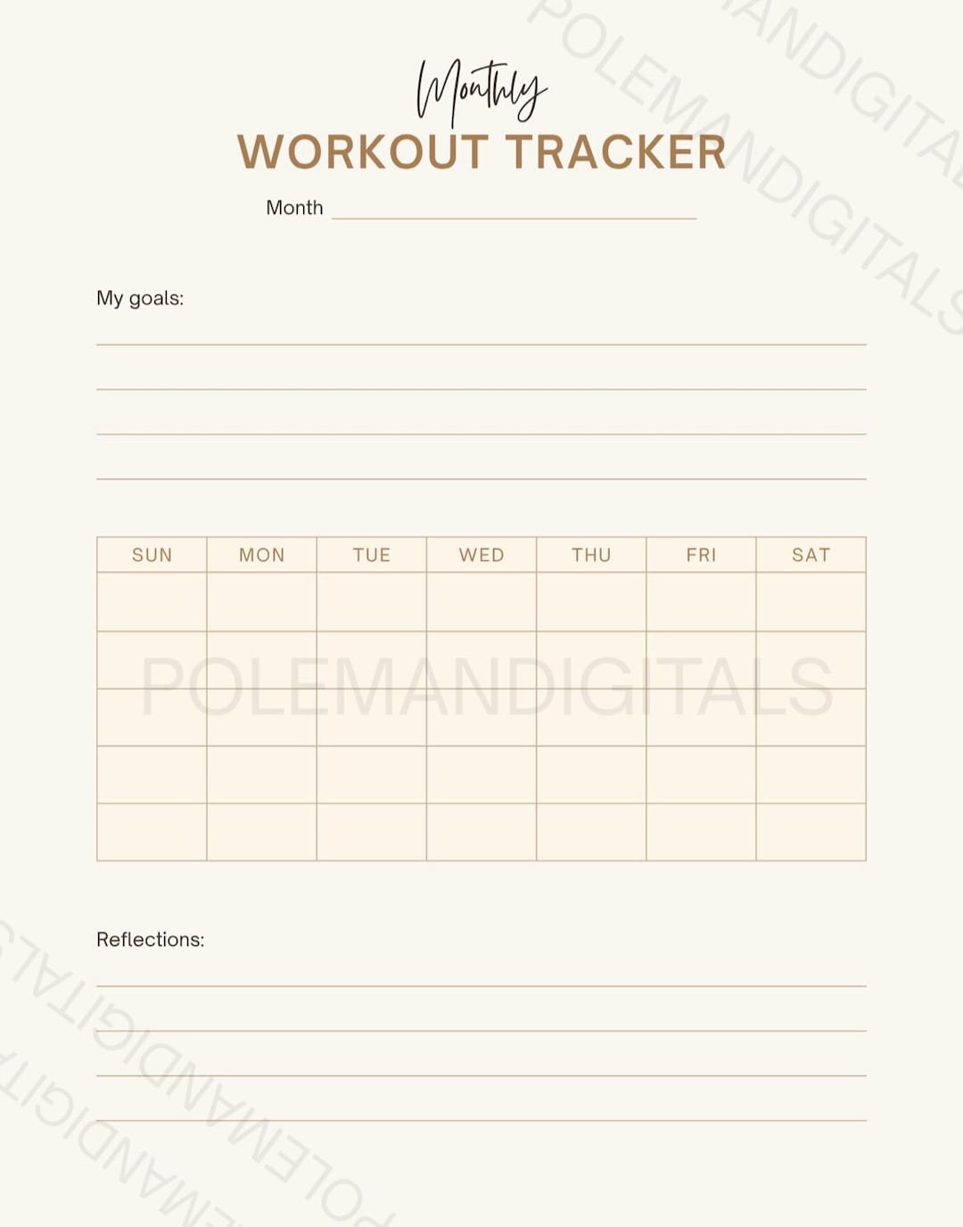 Minimalist Monthly Workout Tracker | Beige Fitness Planner PDF ...