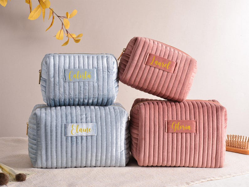 Personalized Velvet Cosmetic Bag, Custom Travel Toiletry Pouch, Heated ...