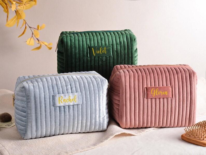 Personalized Velvet Cosmetic Bag, Custom Travel Toiletry Pouch, Heated ...