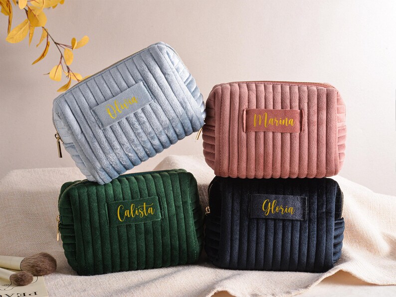 Personalized Velvet Cosmetic Bag, Custom Travel Toiletry Pouch, Heated ...