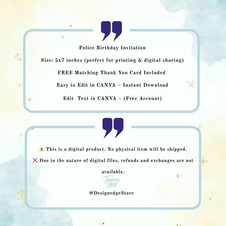 Police Birthday Invitation Template, Watercolor Cars (editable in Canva ...
