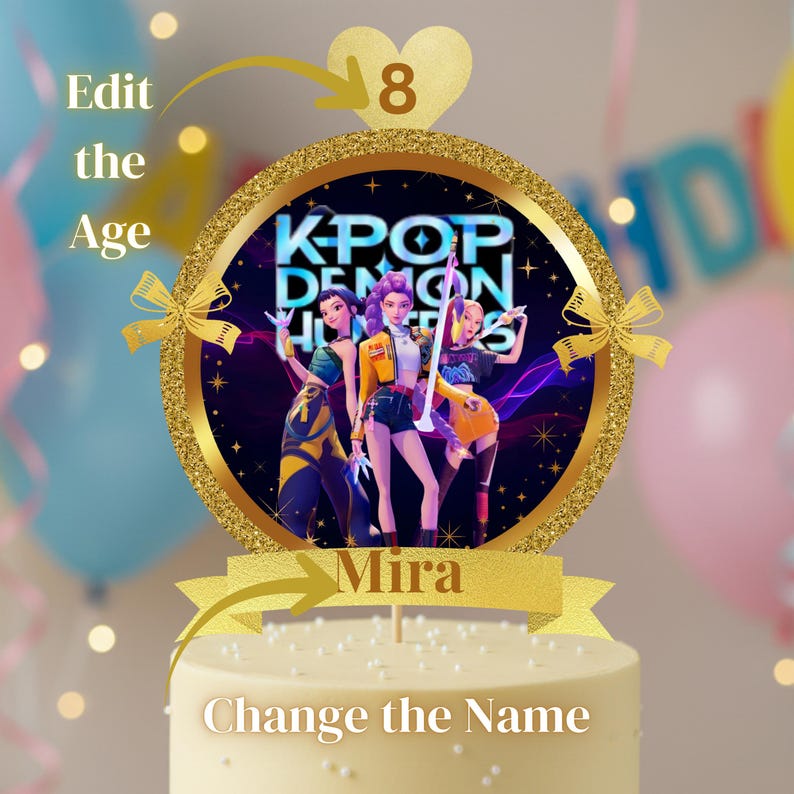 Editable Kpop Demon Hunters Cake Topper, Huntrix Party Decoration ...