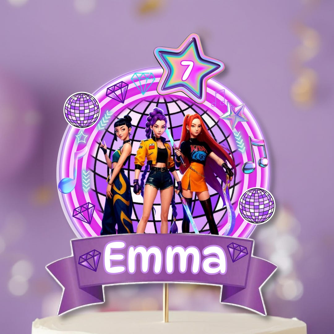 Editable Kpop Demon Hunters Cake Topper, Huntrix Party Decoration ...