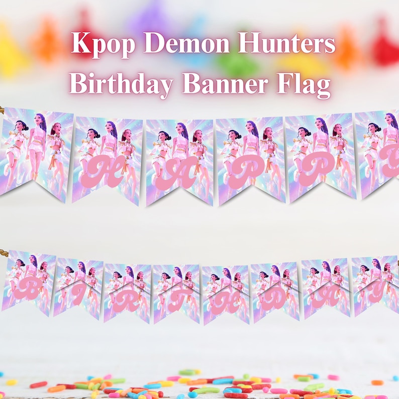 Kpop Demon Hunters Birthday Banner Flag, Birthday Bunting Flags, PDF ...