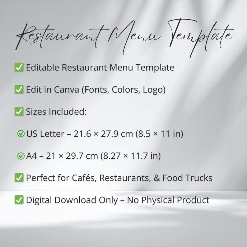Editable Restaurant Menu Template | Printable Food Menu | Canva Menu ...