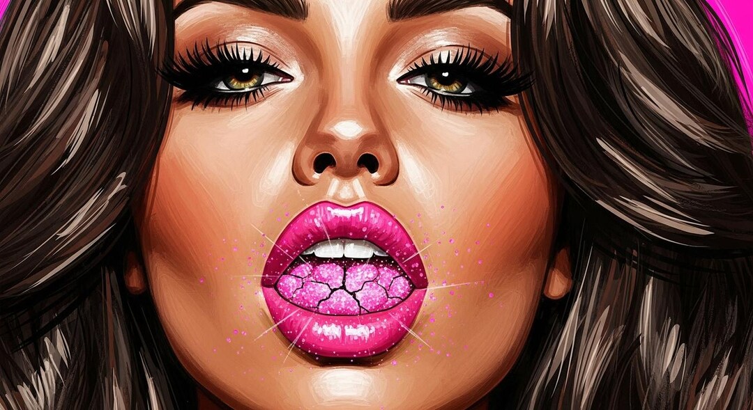 Brunette Glam Pop Rocks Lips Poster – Digital Download, Bold Pink ...