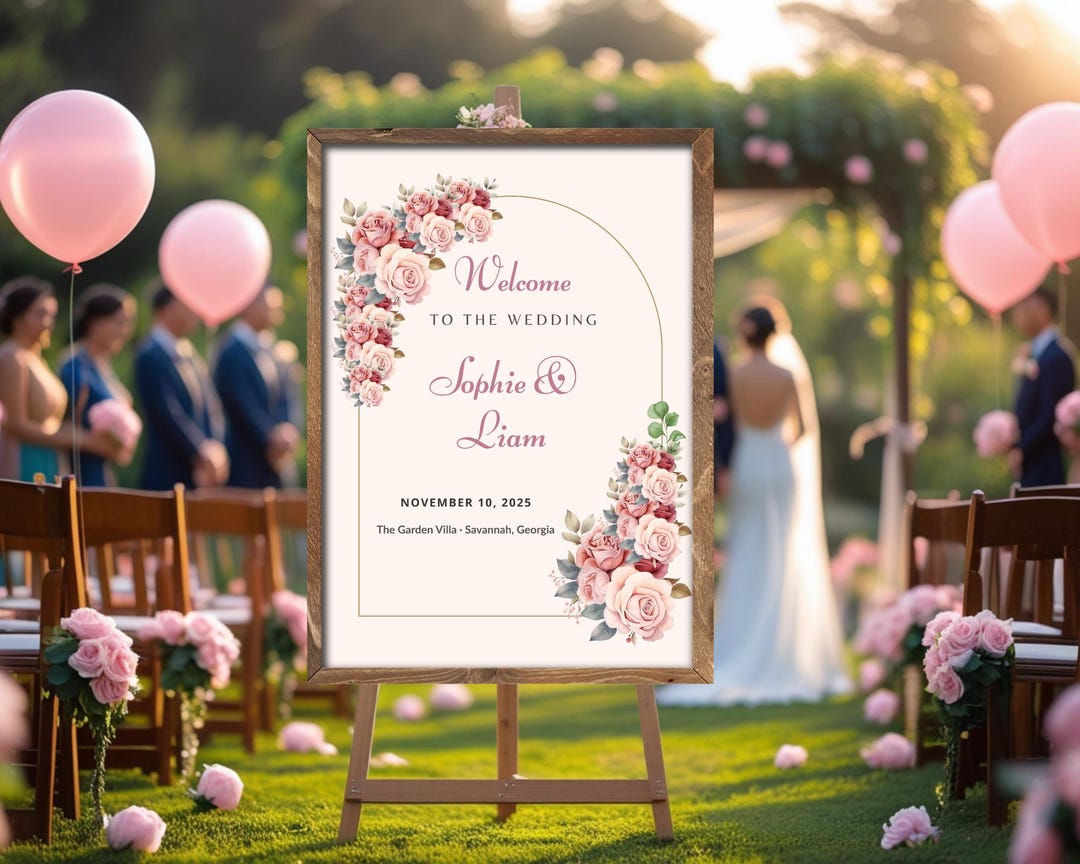 Arched Wedding Welcome Sign Template 24x36 – Editable Floral Canva ...