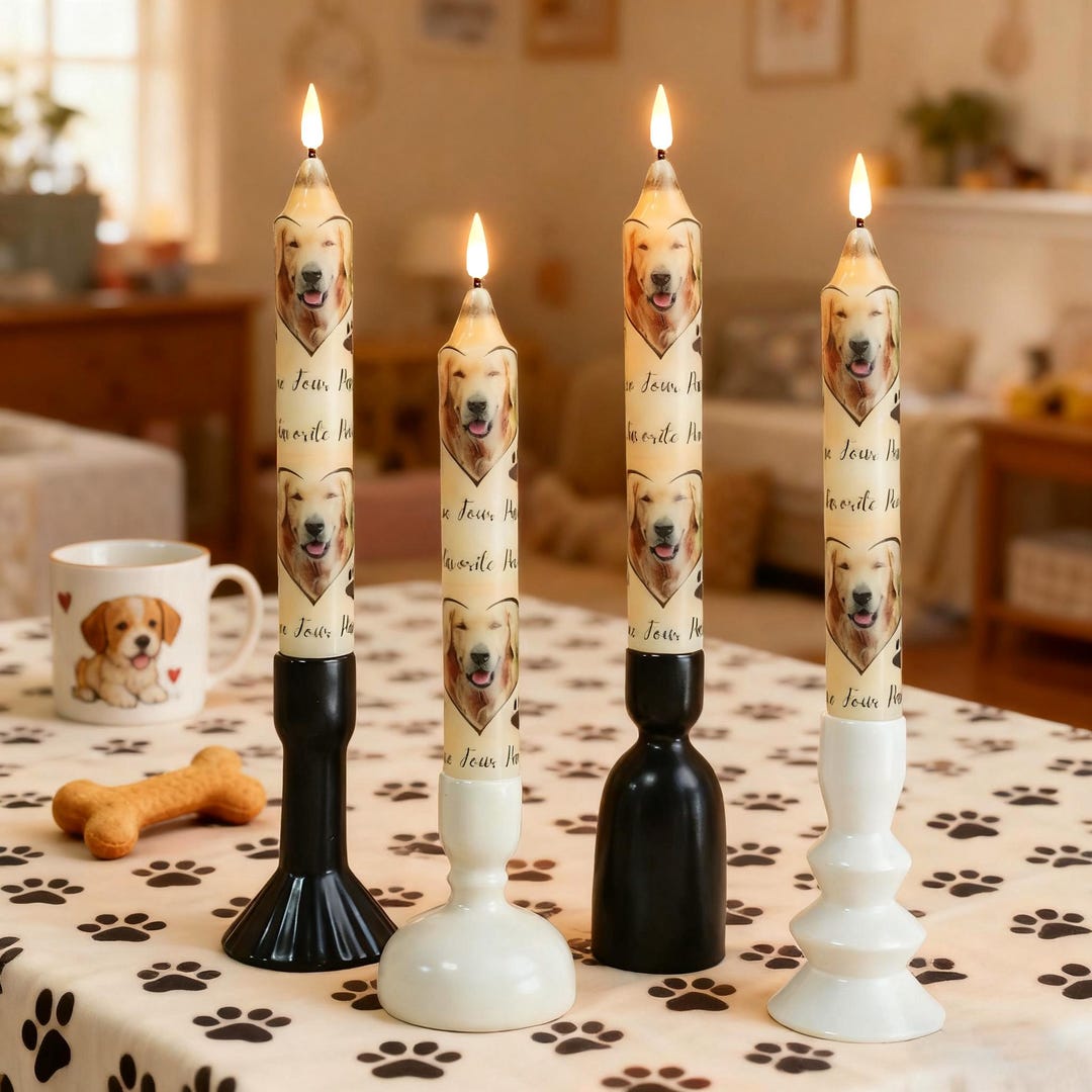 Dog Pattern Flameless Taper Candles -9.5'' Battery Operated LED Candles ...