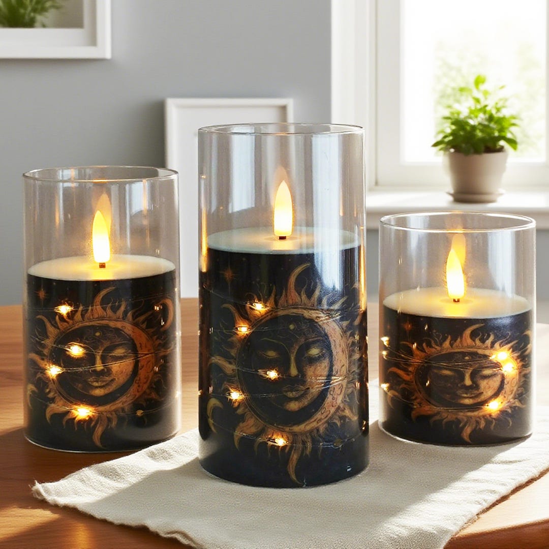 Sun Moon Flameless Candles Set of 3 | Battery LED Candle W/remote ...