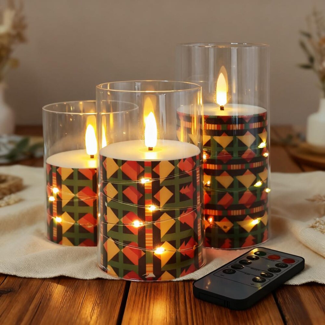 African Tribes LED Candles With String Light, 3 Pcs Flickering Battery ...
