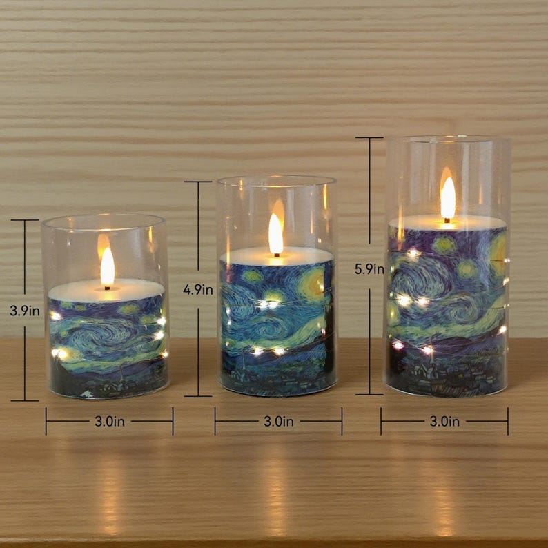 Van Gogh Starry Night LED Candle With String Light, Flameless Battery ...