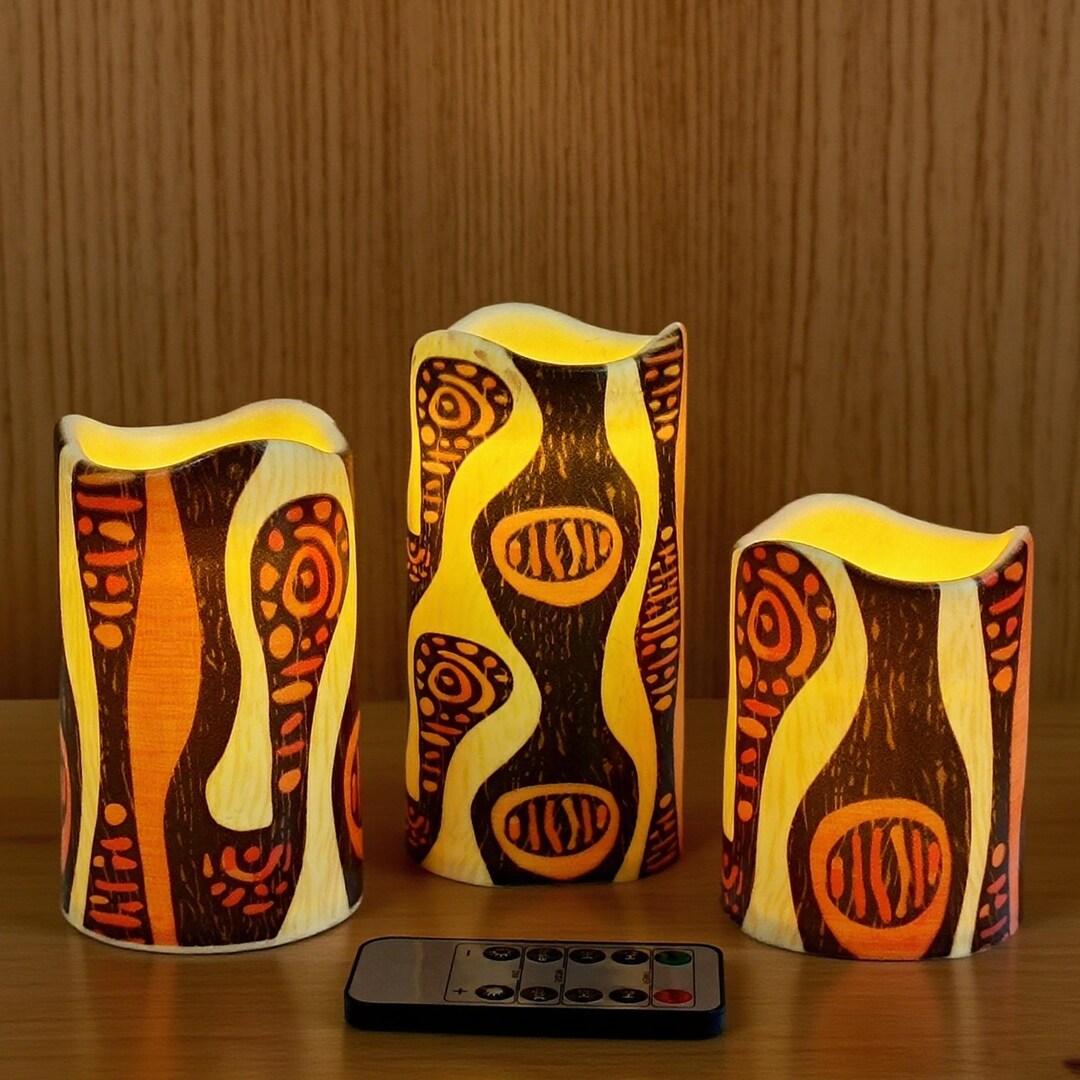 Handmade African Tribal LED Candles | Set of 3 Flameless Pillar Candle ...