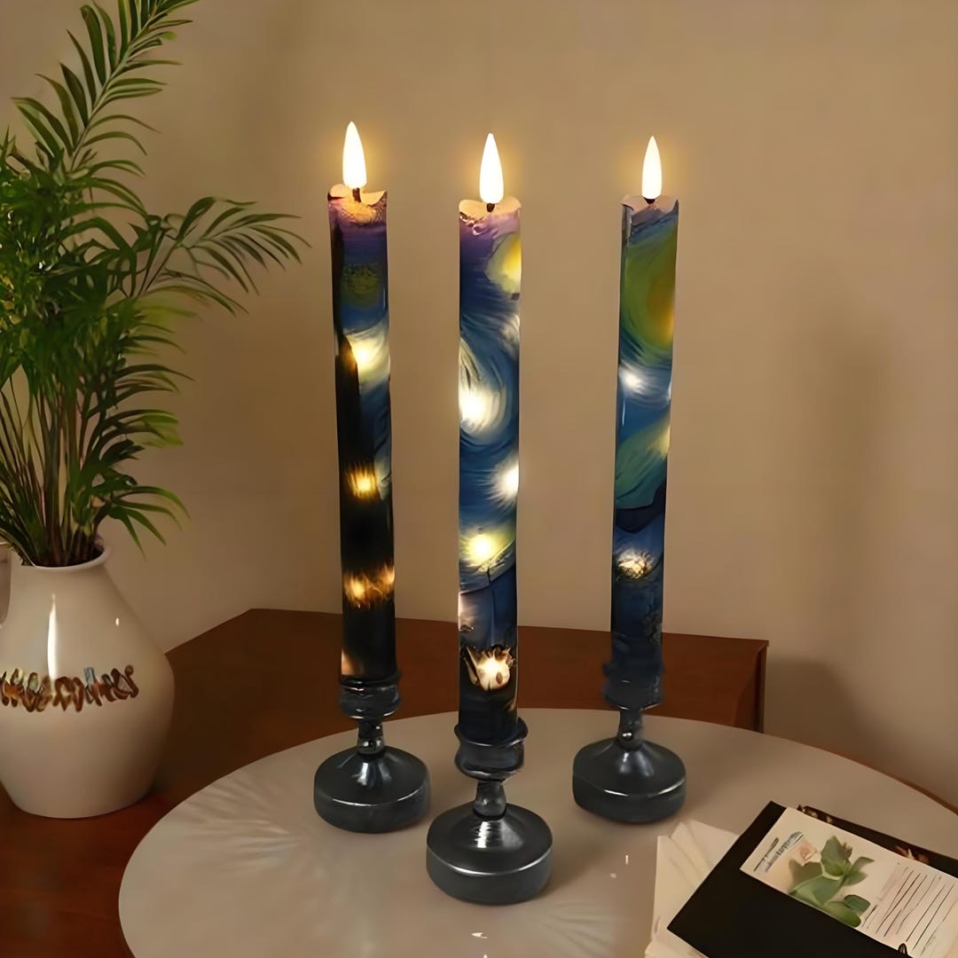 10" Flameless LED Taper Candles With Star String, Battery Candle With ...