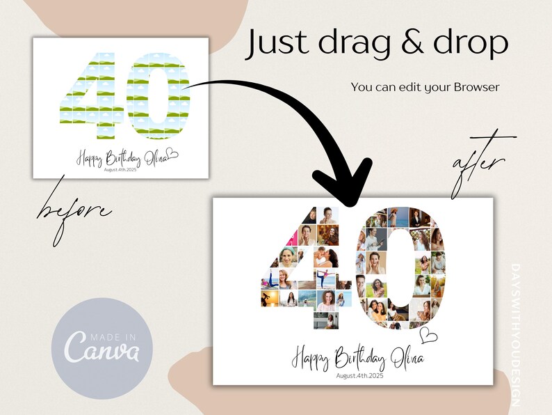 40th Birthday Photo Collage Template, Personalized 40th Birthday Gift ...