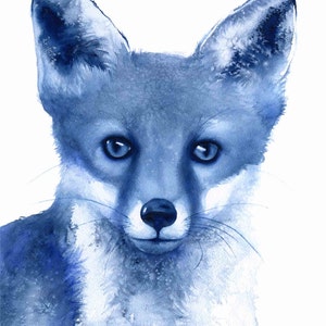 Fox Print Who Dunnit - Blue Watercolours - Etsy