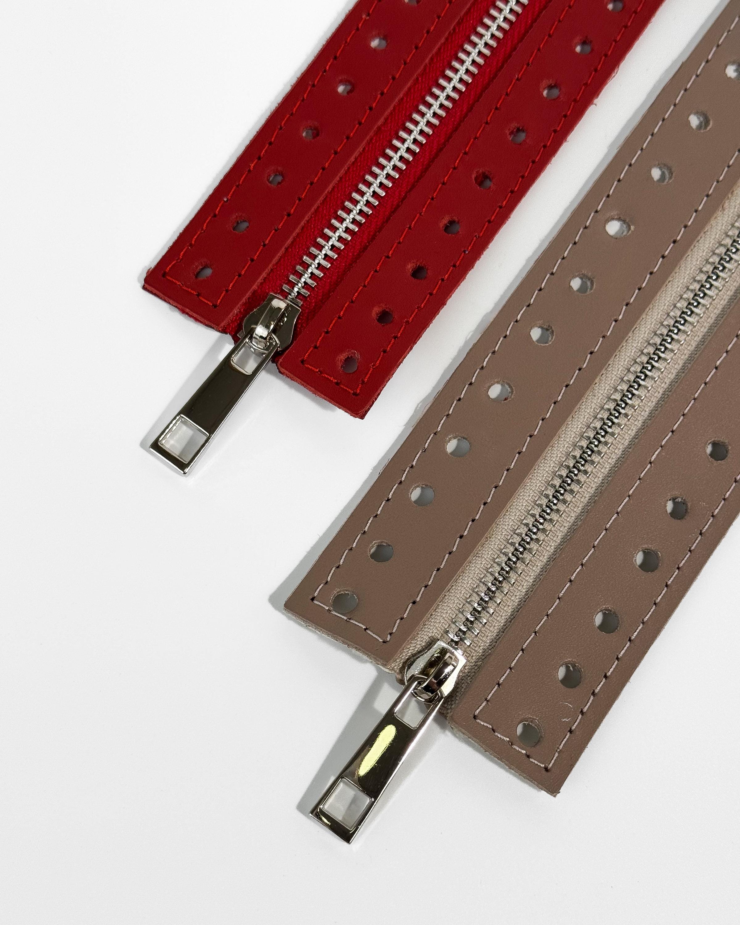 DIY Leather Trim Zippers for Sewing Projects, Metal Zips With Leather ...