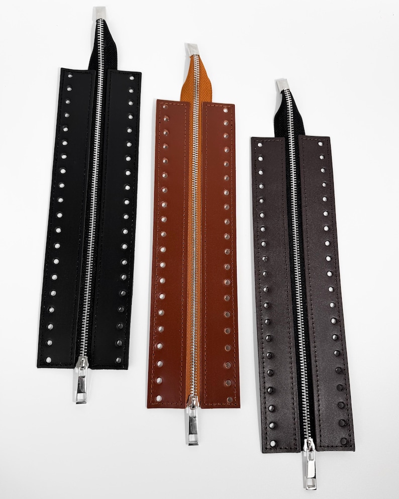 DIY Leather Trim Zippers for Sewing Projects, Metal Zips With Leather ...