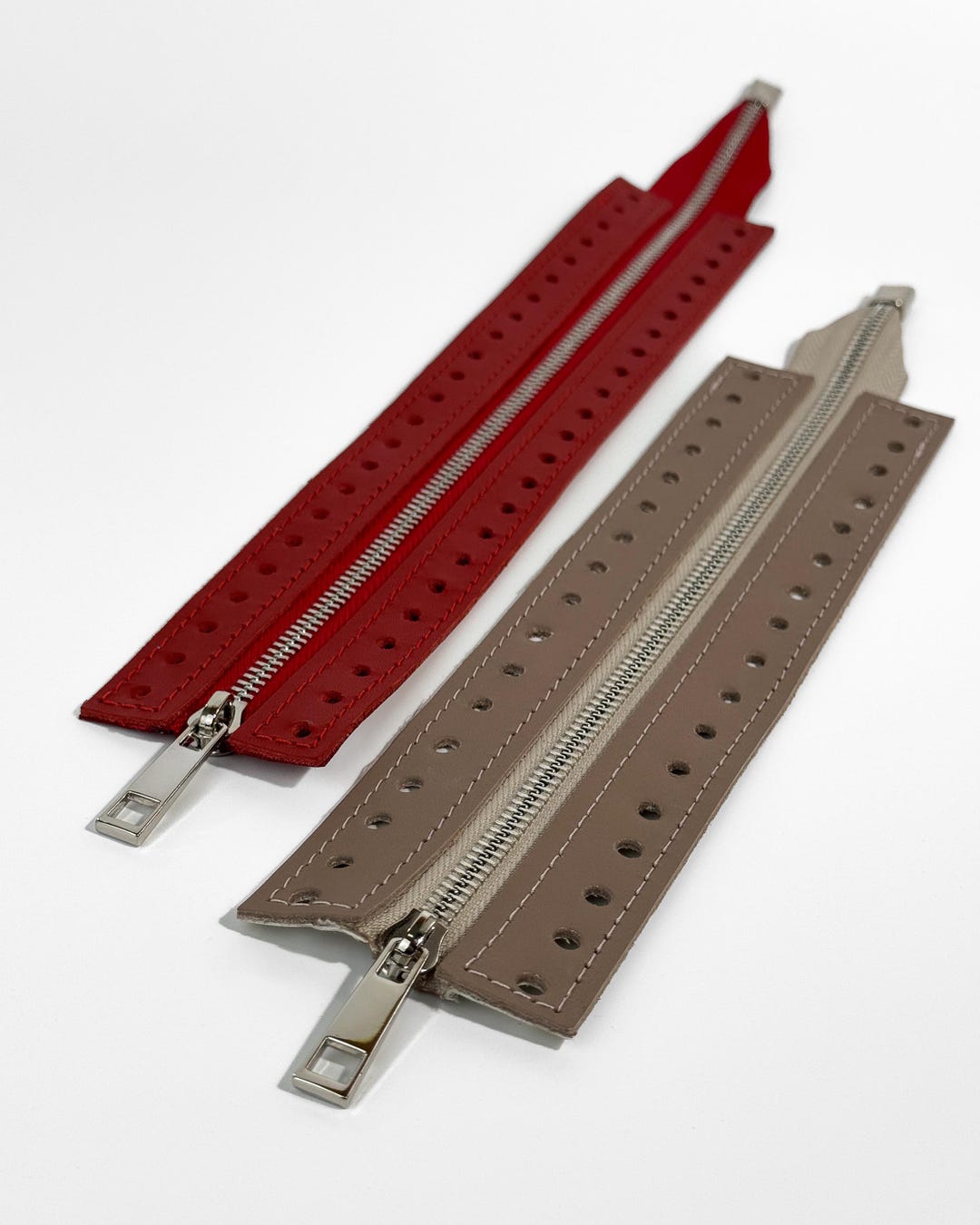 DIY Leather Trim Zippers for Sewing Projects, Metal Zips With Leather ...