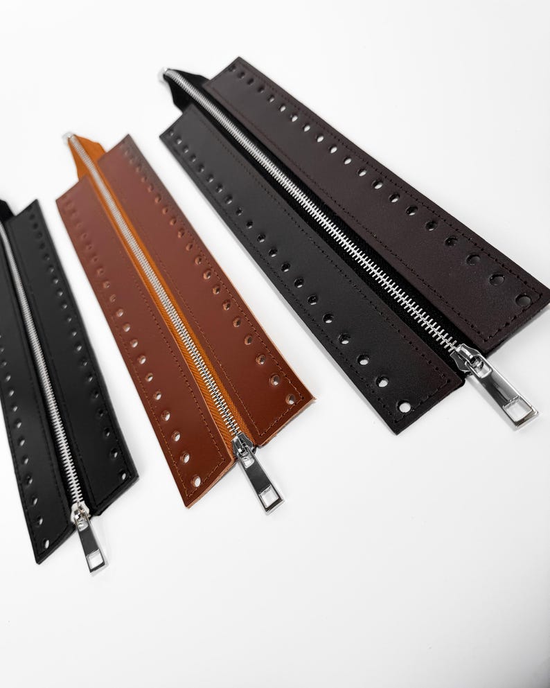 DIY Leather Trim Zippers for Sewing Projects, Metal Zips With Leather ...
