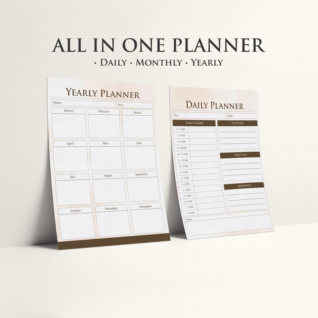 Printable All-in-one Yearly Planner, Monthly Planner, Daily Planner ...