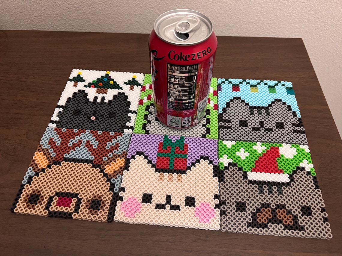 Pusheen Inspired Holiday Perler Coasters - Etsy